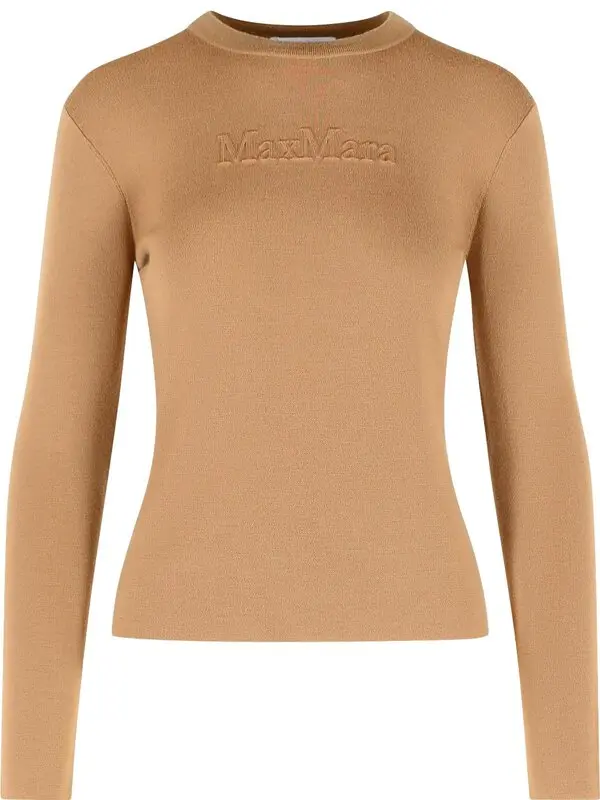 Max Mara Manto' Wool Yarn Sweater With Embossed Logo - Brown