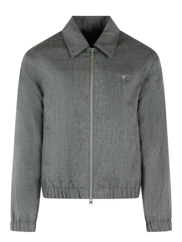 AMI Paris De Cœur' Padded Jacket In Carbon Grey Wool - Gray