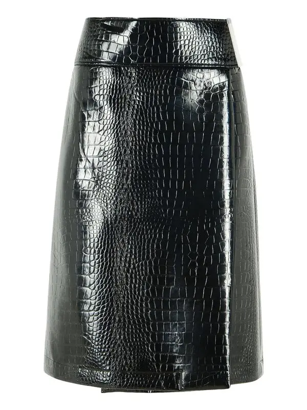 Sportmax Longuette Skirt In Crocodile Print Vinyl - Black