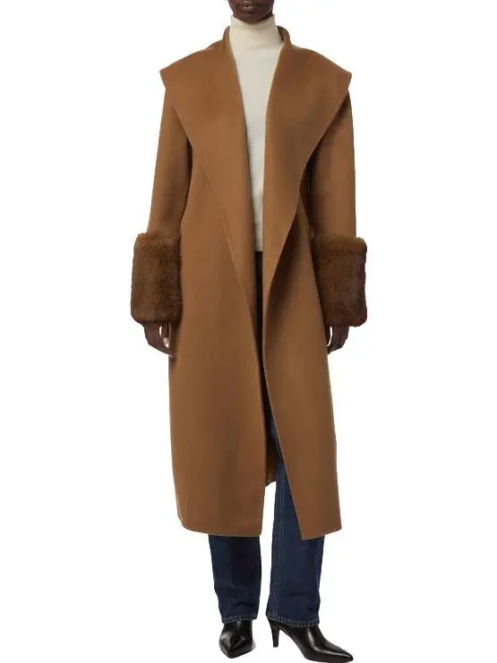 Apparis Jill Faux Fur Cuff Wrap Coat - Camel/mink