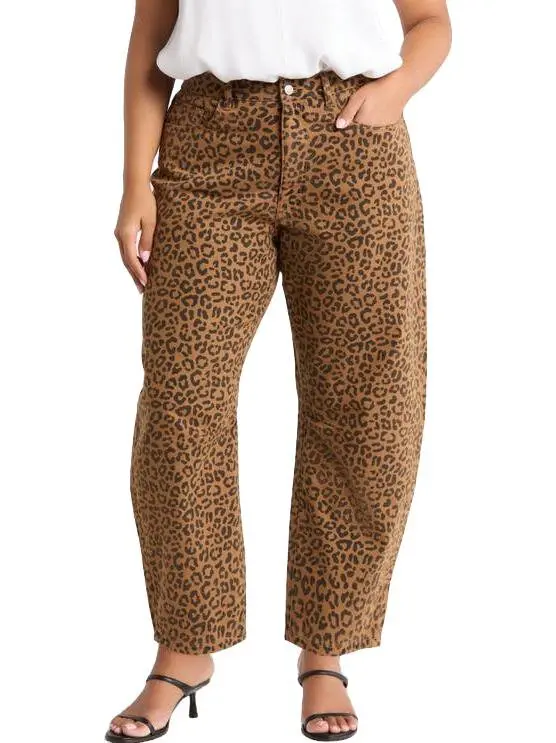Warp + Weft Bna Mid Rise Wide Leg Barrel Pants - Leopard