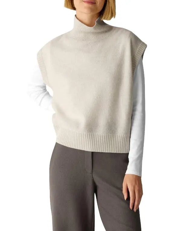 Eileen Fisher Turtleneck Cap Sleeve Wool Sweater - Plaster