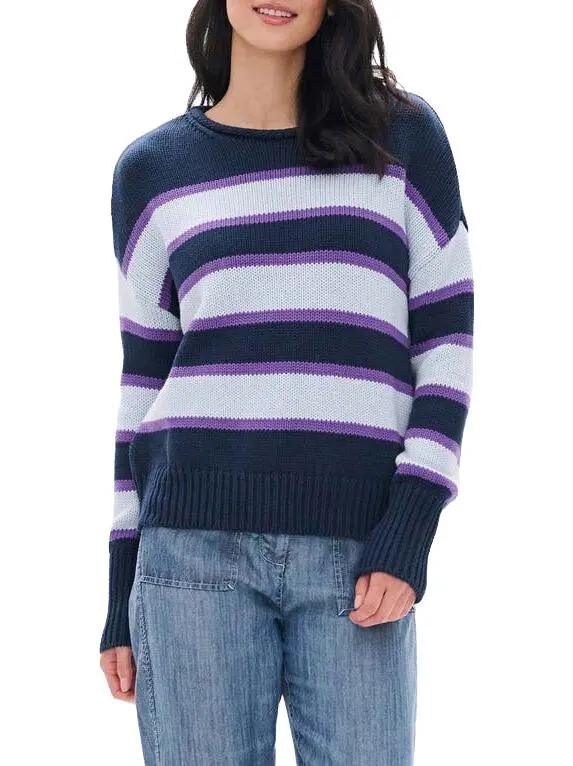 HATLEY Rolled Collar Striped Sweater - Navy