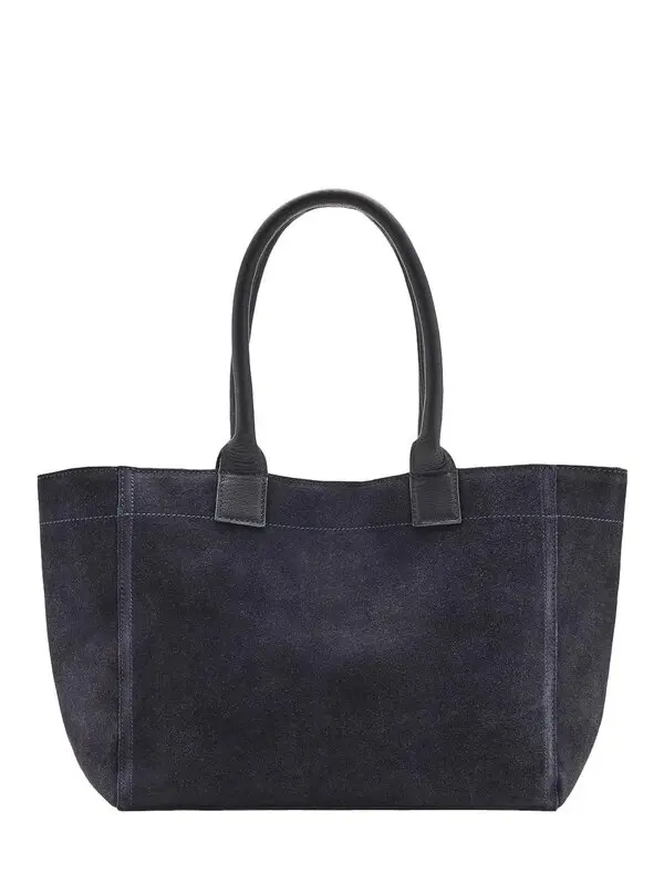 Mango Suede Leather Tote - Navy