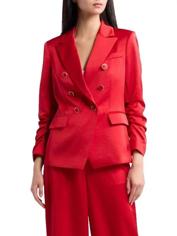 TAHARI ASL Satin Faux Double Breasted Blazer - Crimson