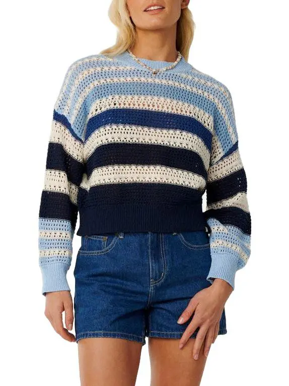 Rip Curl Paraiso Lightweight Striped Open Stitch Sweater - Blue