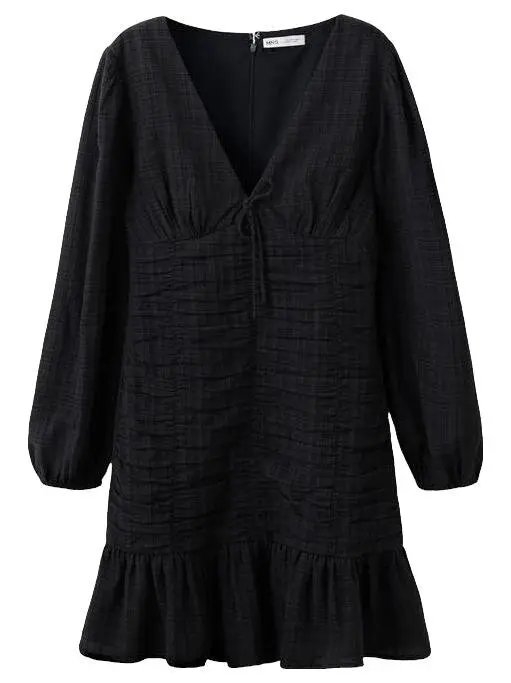 Mango Textured V-neck Minidress - Black