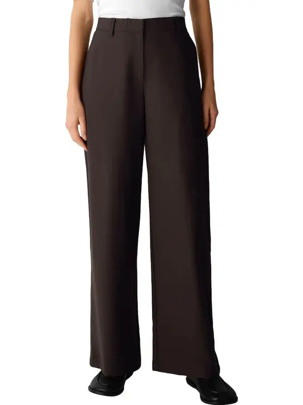 Eileen Fisher High Waist Wide Leg Wool Trousers - Coffee