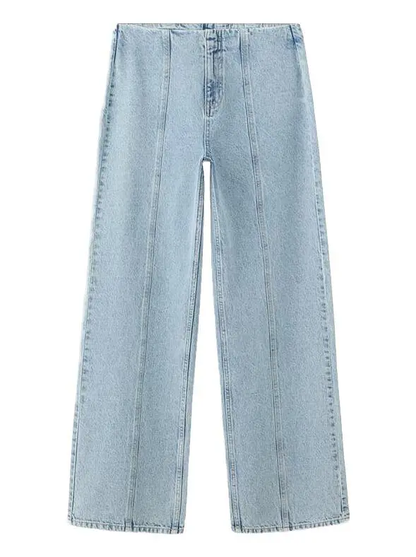 Mango Front Seam Wide Leg Jeans - Light Blue