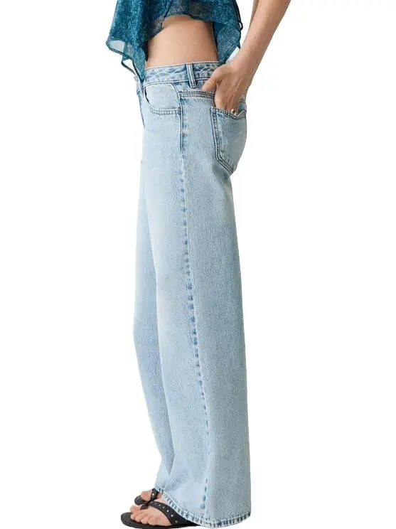 Mango Mid Rise Straight Leg Jeans - Medium Blue