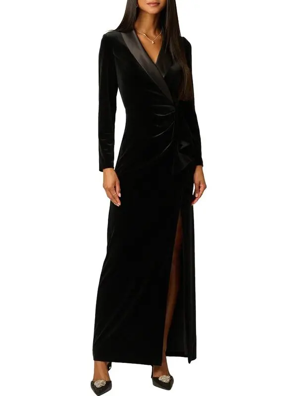 Adrianna Papell Velvet Tuxedo Gown - Black