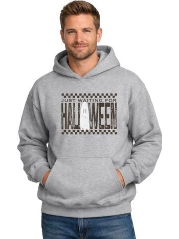 SIMPLY SAGE MARKET Just Waiting For Halloween Checkered Hoodie - Graphite