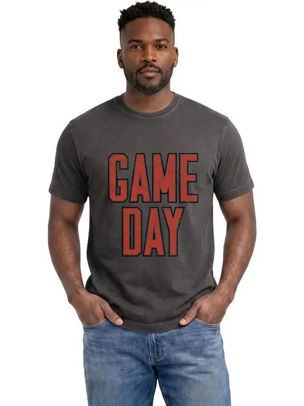 SIMPLY SAGE MARKET Game Day Outlined Distressed Garment Dyed T-shirt - Pepper