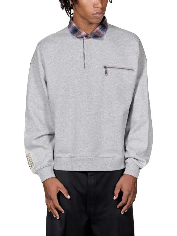 PLEASURES Town Polo Sweatshirt - Heather Grey