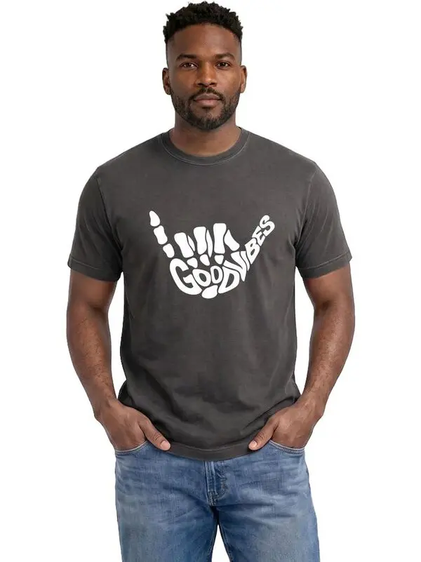 SIMPLY SAGE MARKET Good Vibes Skeleton Garment Dyed T-shirt - Pepper