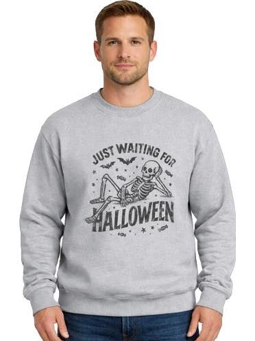 SIMPLY SAGE MARKET Just Waiting For Halloween Skeleton Sweatshirt - Graphite