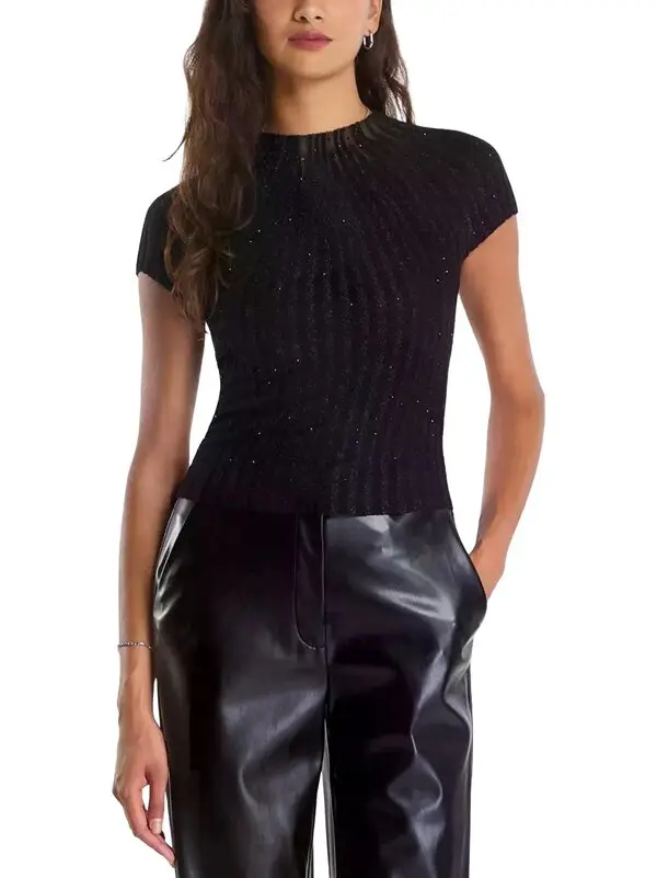 Guess Ribbed-knit Sequin-embellished Blouse - Black