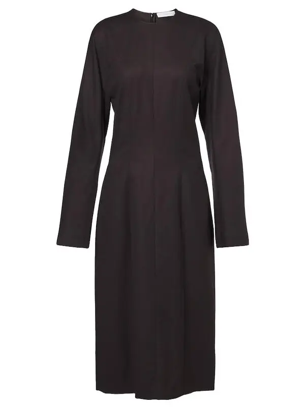 Stella McCartney Pleated Wool Flannel Midi Dress - Brown