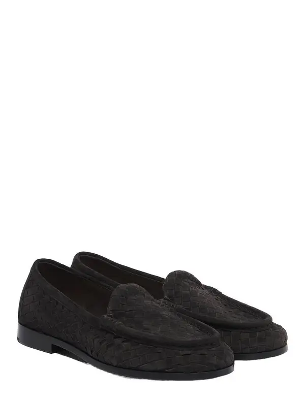Bottega Veneta Silenzio Intrecciato Suede Loafers - Brown