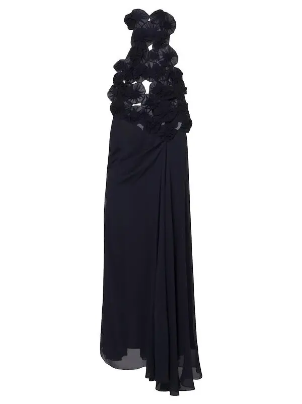 Victoria Beckham Cutout Floral-appliqué Silk Gown - Blue