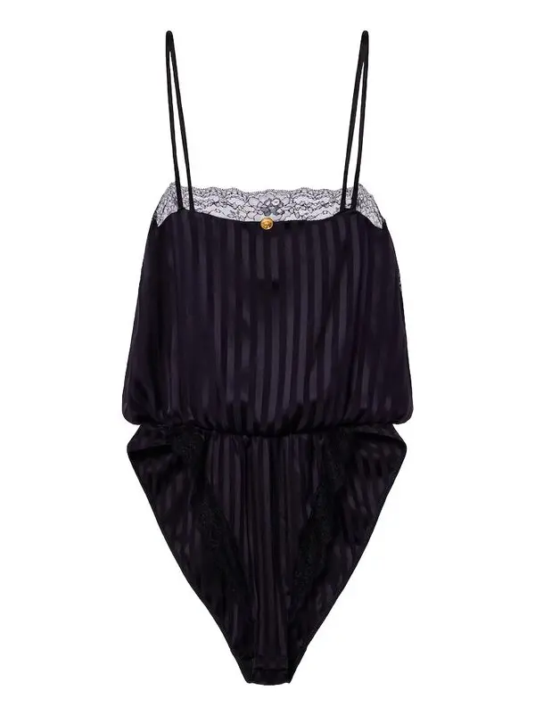 Versace Lace-trimmed Silk-blend Jacquard Bodysuit - Black