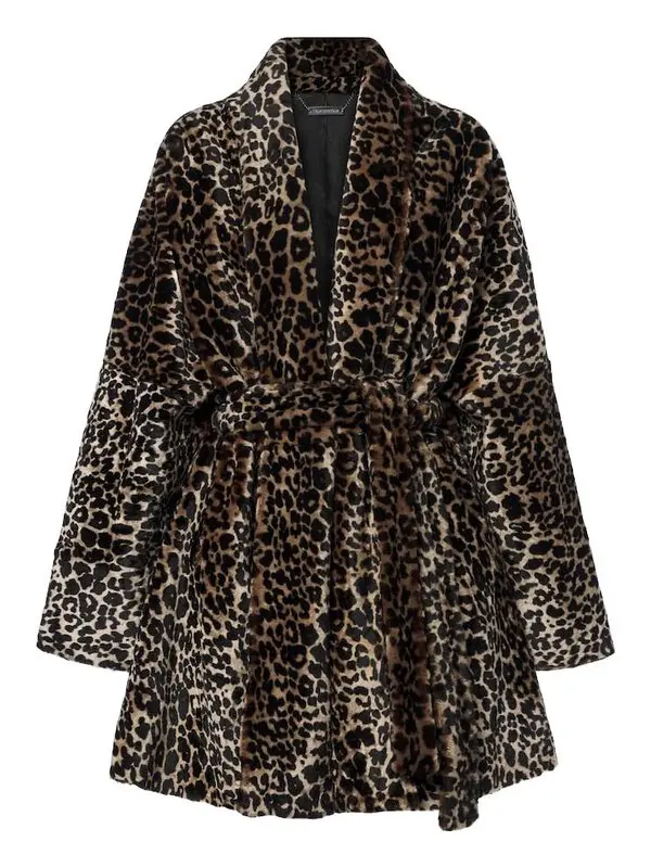 Nour Hammour Raquel Leopard-print Shearling Wrap Coat - Brown