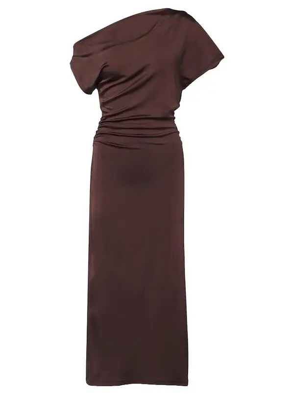 Tove Sora Gathered Satin Midi Dress - Brown