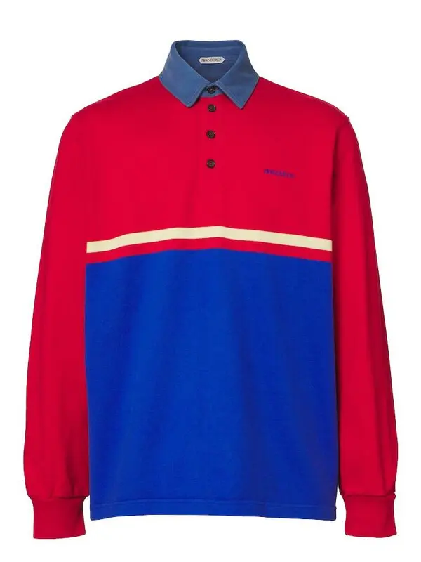 JW Anderson Paneled Cotton Jersey Polo Shirt - Red