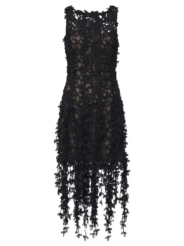 Oscar De La Renta Semi-sheer Guipure Lace Midi Dress - Black