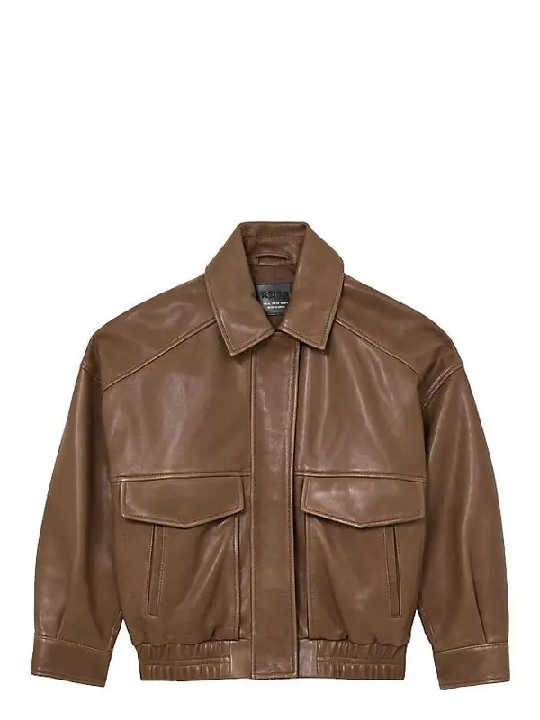 REISS Maeve Relaxed-fit Leather Jacket - Neutral