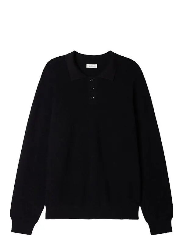 Sandro Collared Long-sleeve Alpaca-blend Polo - Black