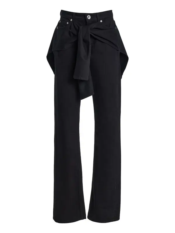 Brandon Maxwell The Layton Tie-detailed Rigid High-rise Straight-leg Jean - Black