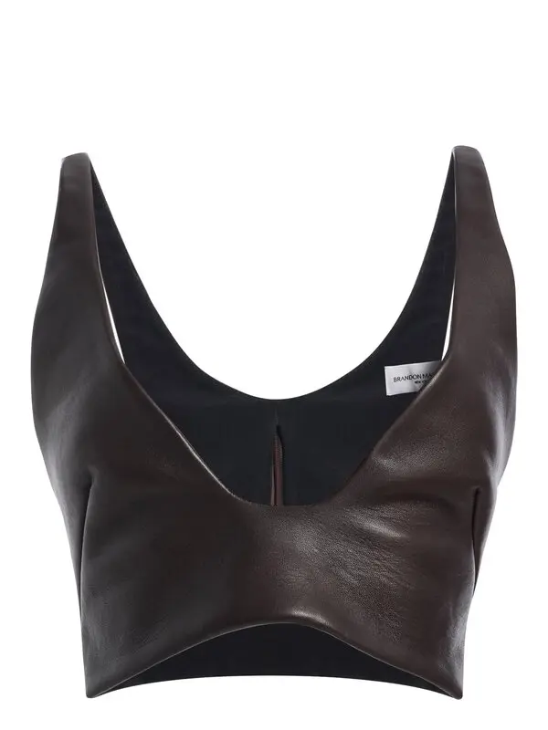 Brandon Maxwell The Alessia Leather Crop Top - Brown