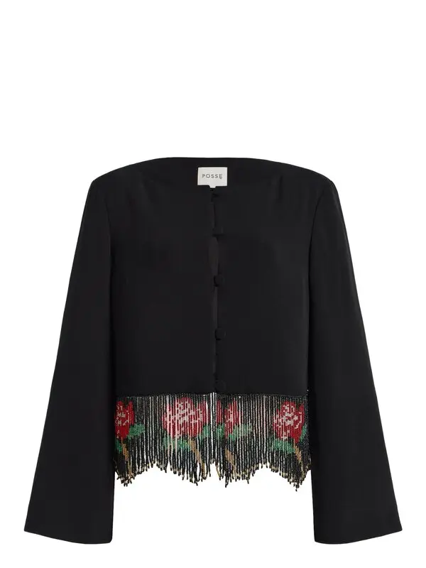 Posse Exclusive Rosanna Embellished Crepe Top - Black