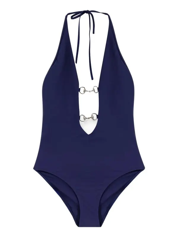 Gucci Horsebit V-neck Mini Tie-neck Top - Blu