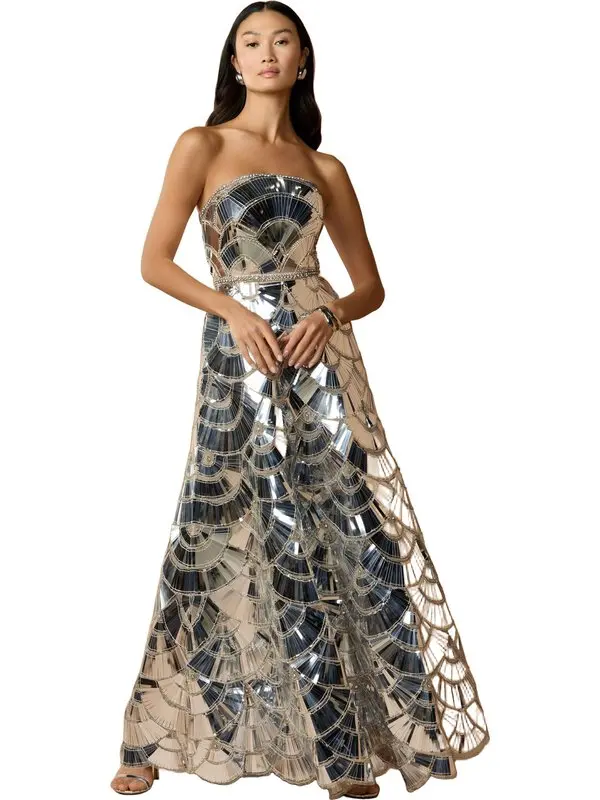MAC DUGGAL COLLECTION Hand-embellished Strapless Ball Gown - Silver