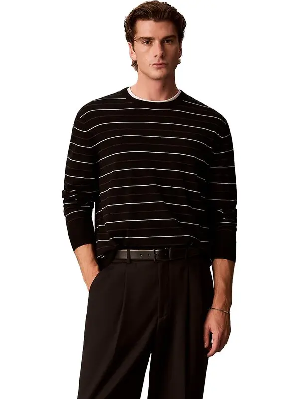 Calvin Klein Merino Stripe Crewneck Sweater - Black