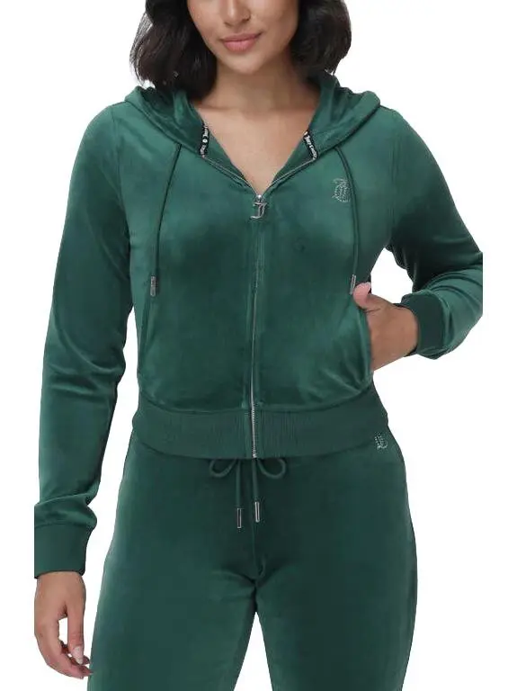 Juicy Couture Luxe Velour Rhinestone Zip Hoodie, - Junebug