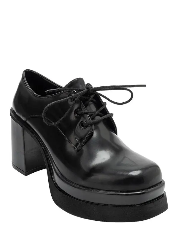 PROLOGUE SHOES Vodette Platform Block Heel Oxford - Black