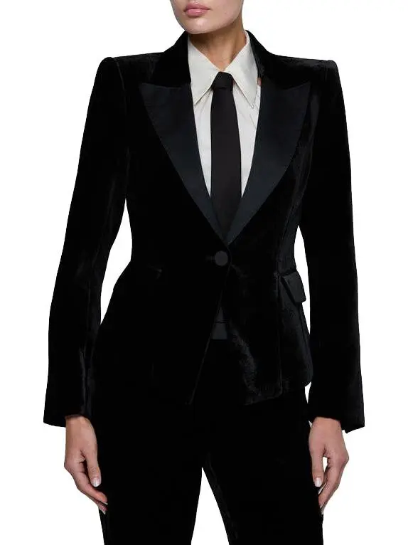 L'Agence Philippa Velvet Tuxedo Blazer - Black