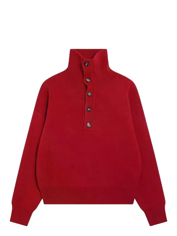 AMI Paris Button-up High-neck Sweater - Red