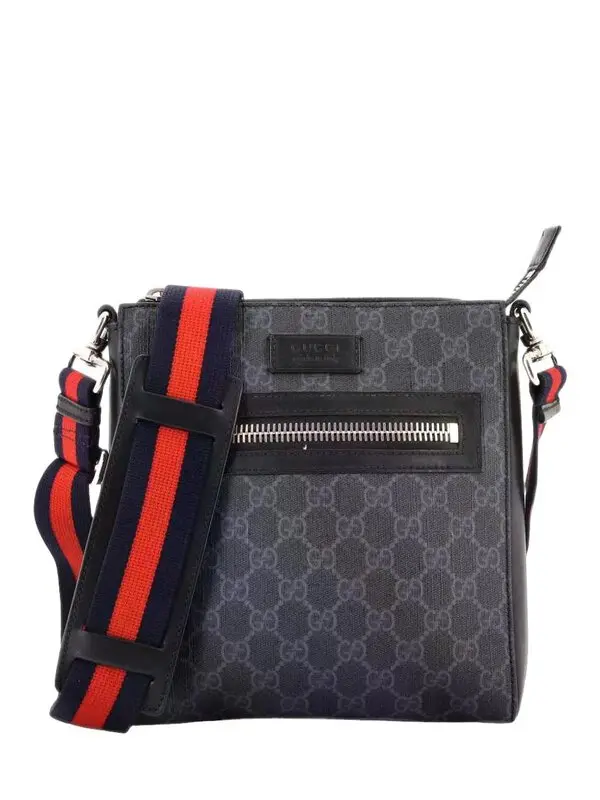 Gucci Web Strap Front Zip Messenger Bag Gg Coated Canvas Small Crossbody Bag - Black