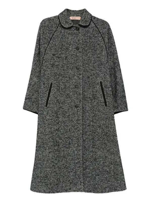 N°21 Herringbone-pattern Coat - Black