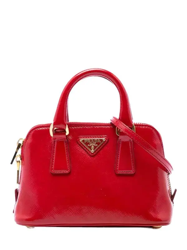 Prada 2000-2013 Mini Saffiano Vernice Promenade Satchel - Red