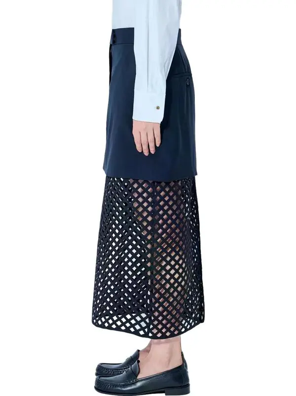Max Mara Cut-out Overlay Woold Midi Skirt - Blue