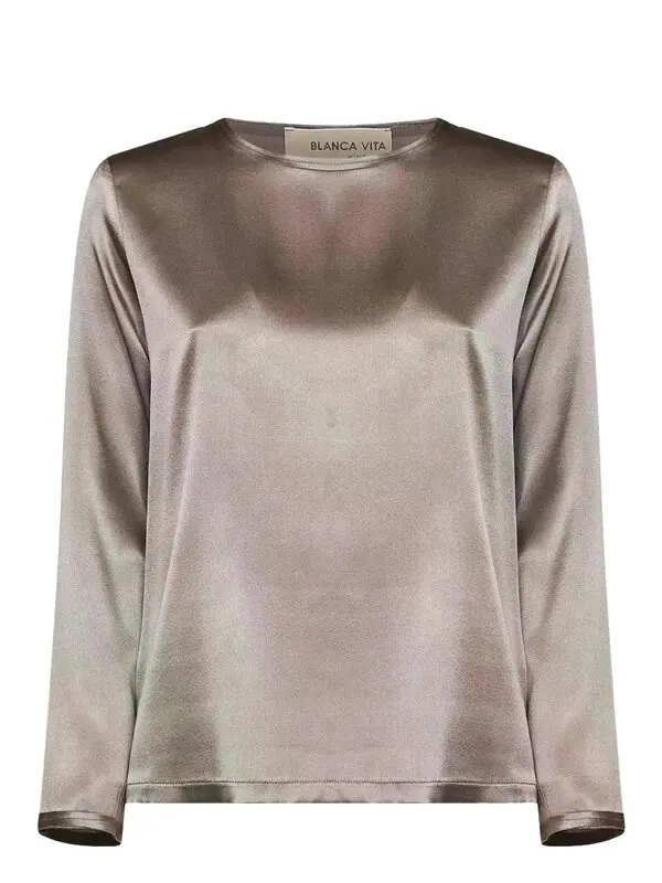 BLANCA VITA Raw-edge Long-sleeve Blouse - Neutrals