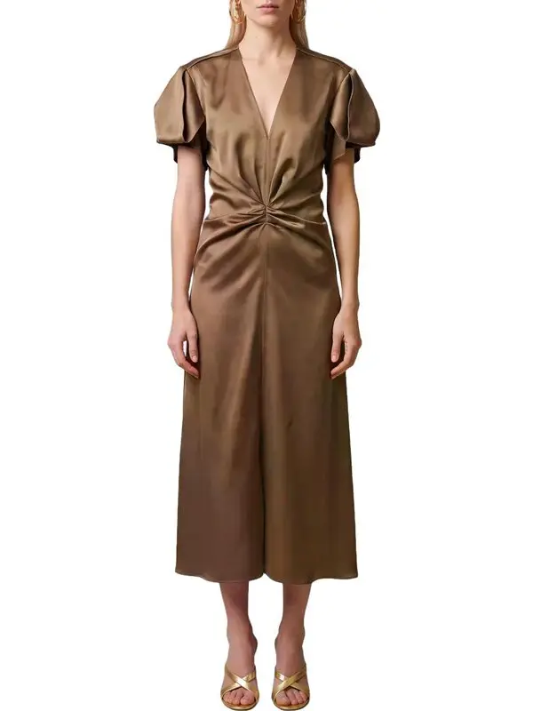 SUTTON NEW YORK Draped Satin-finish Midi Dress - Brown