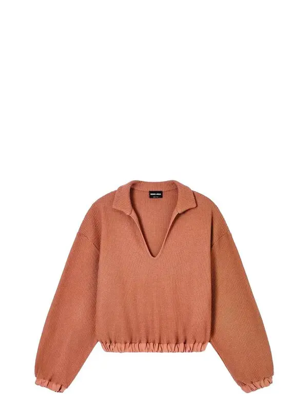 Giorgio Armani Waffle-knit V-neck Sweatshirt - Orange