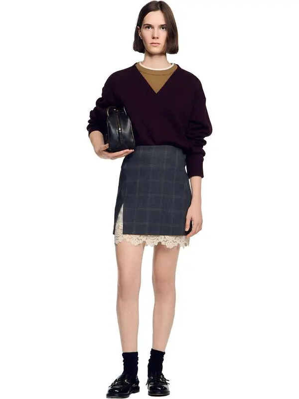 Sandro Short Skirt With Lace Panel - Grey