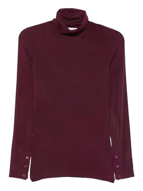 SOLOTRE Button-cuff Roll-neck Top - Red
